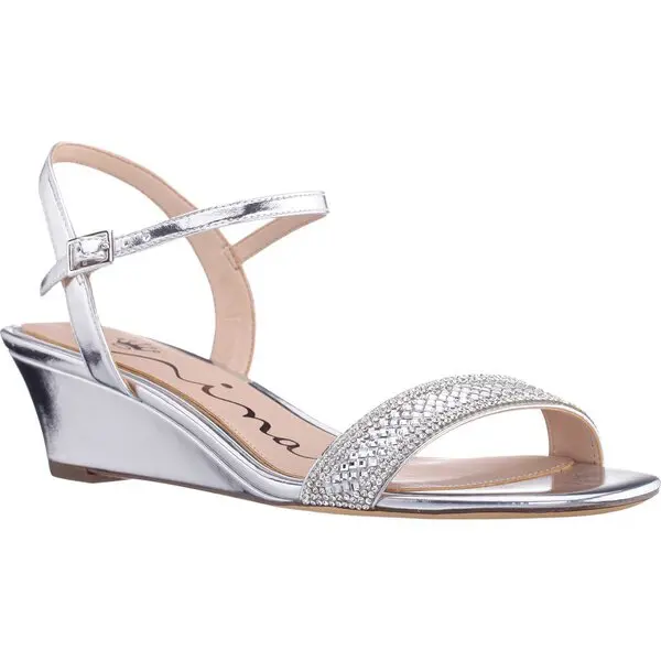 Nina Vonda Ankle Strap Wedge Sandal - Silver