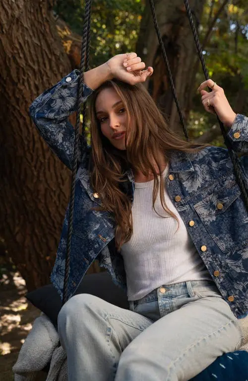 LIVERPOOL Jacquard Fray Hem Denim Jacket
