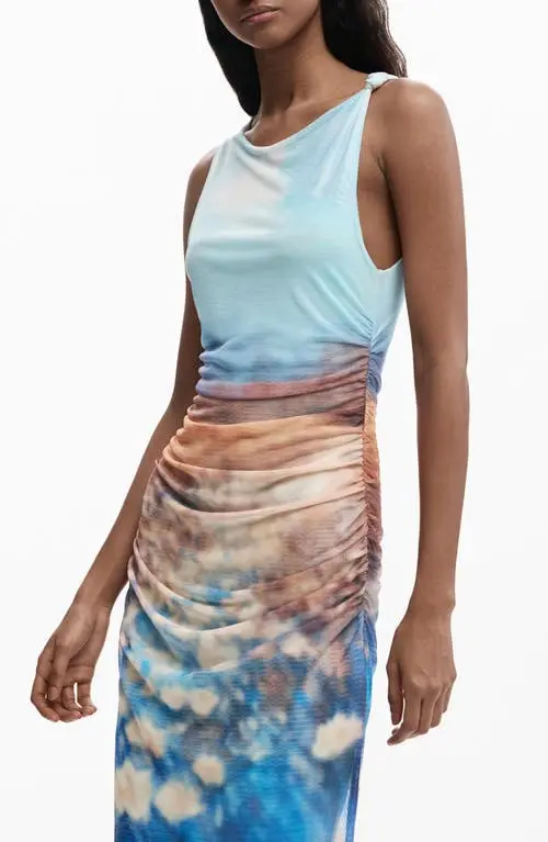 Desigual Sleeveless Abstract Floral Print Mesh Maxi Dress