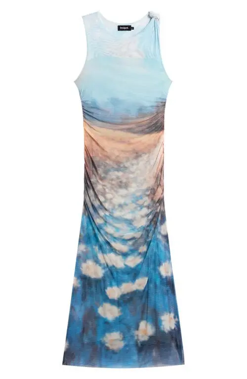 Desigual Sleeveless Abstract Floral Print Mesh Maxi Dress