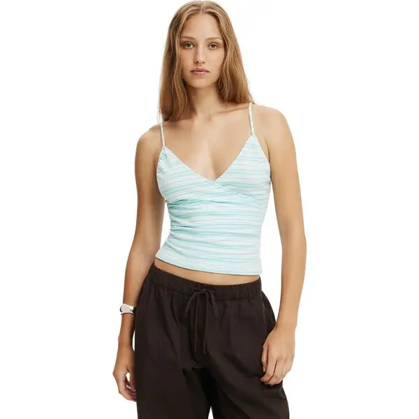 COTTON ON Fern Wrap Cami - Aqua Crush White Stripe