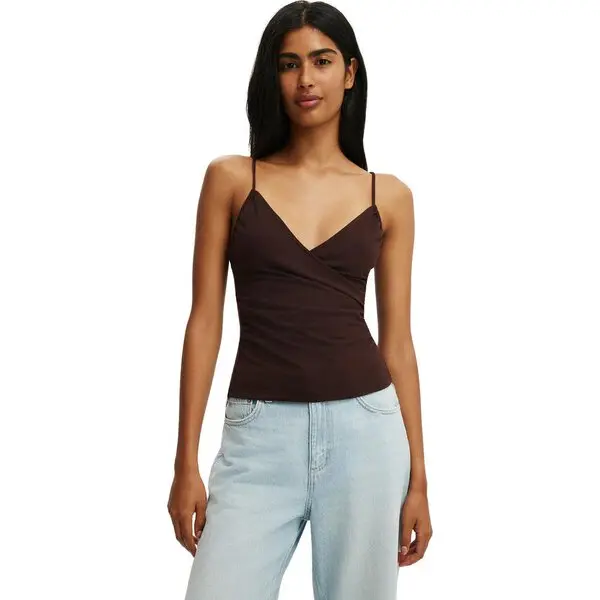 COTTON ON Fern Wrap Cami - Dark Oak