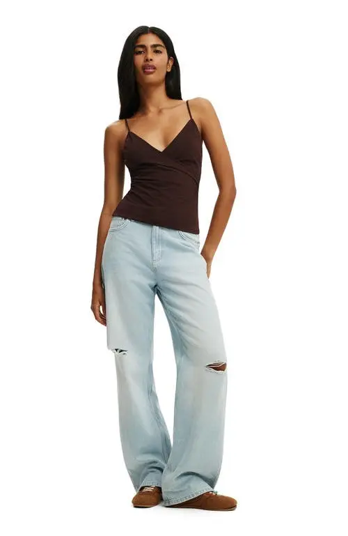 COTTON ON Fern Wrap Cami - Dark Oak
