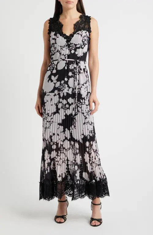Kobi Halperin Liora Floral Lace Detail Pleated Dress - Pale Pink Multi