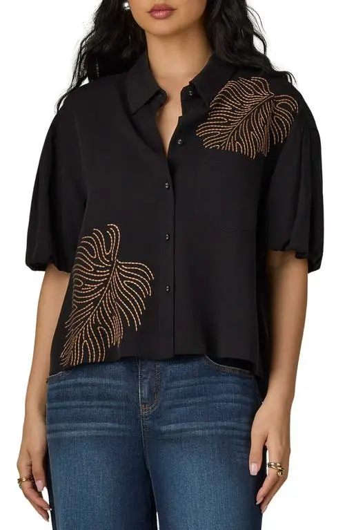 Wit & Wisdom Drop Shoulder Embroidered Top - Black