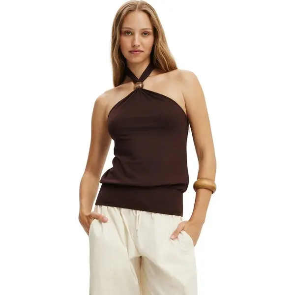 COTTON ON Ada Beaded Halter - Dark Oak