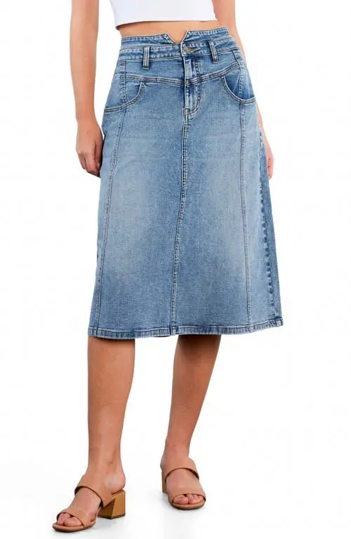WASH LAB DENIM Penelope Flared Midi Skirt - Relaxed Blue