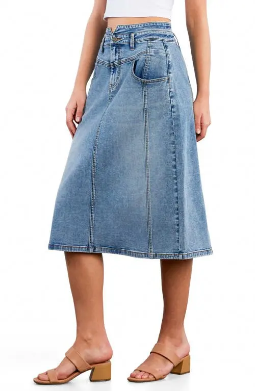 WASH LAB DENIM Penelope Flared Midi Skirt - Relaxed Blue
