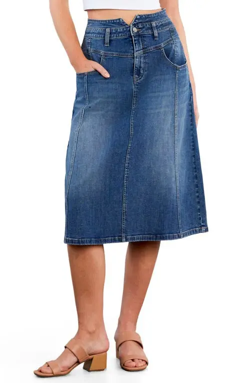 WASH LAB DENIM Penelope Flared Midi Skirt - Shine Blue