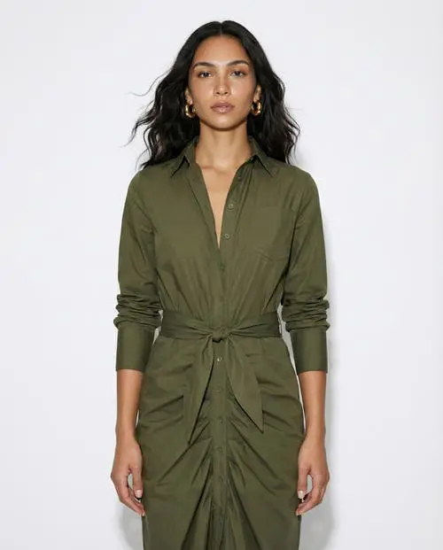 The Shirt By Rochelle Behrens Wrap Front Shirtdress - Olive