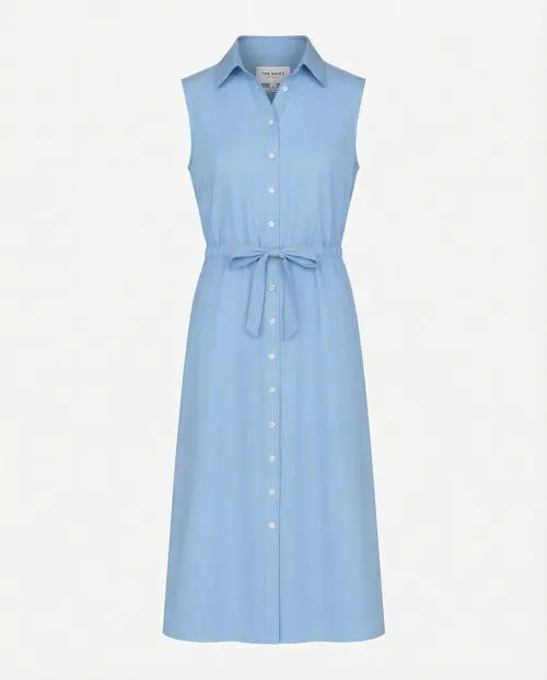 The Shirt By Rochelle Behrens Sleeveless Midi Shirtdress With Drawstring Waist - Light Blue