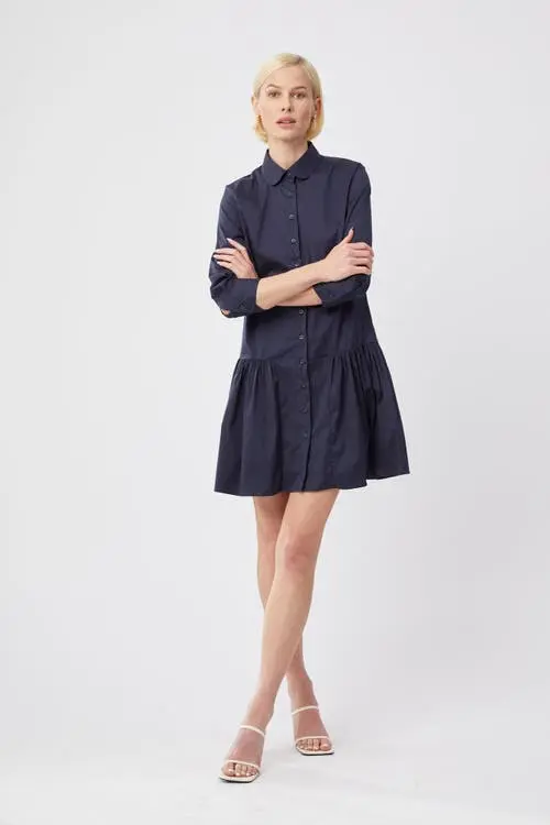 The Shirt By Rochelle Behrens Drop Waist Shirt Dress - Navy
