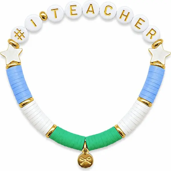 BITS & BOWS 1 Teacher Beaded Bracelet With Charm - Blue/white/green