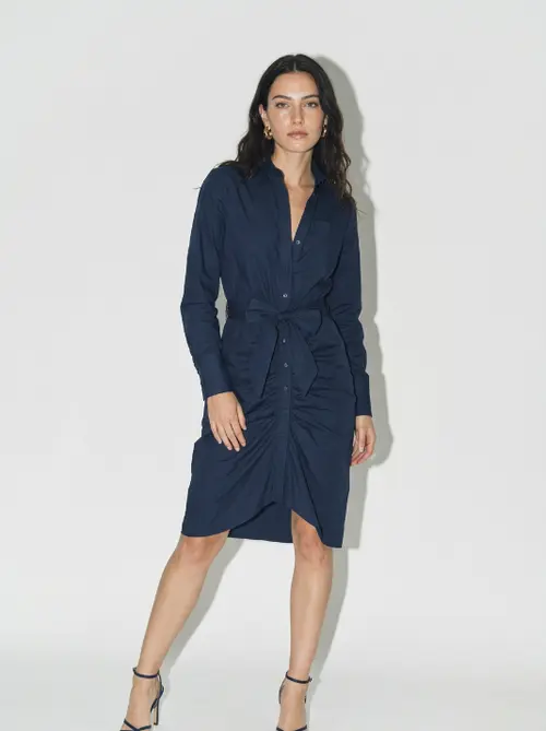 The Shirt By Rochelle Behrens Sleeveless Tie Waist Shirtdress - Navy