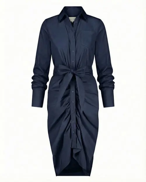 The Shirt By Rochelle Behrens Sleeveless Tie Waist Shirtdress - Navy