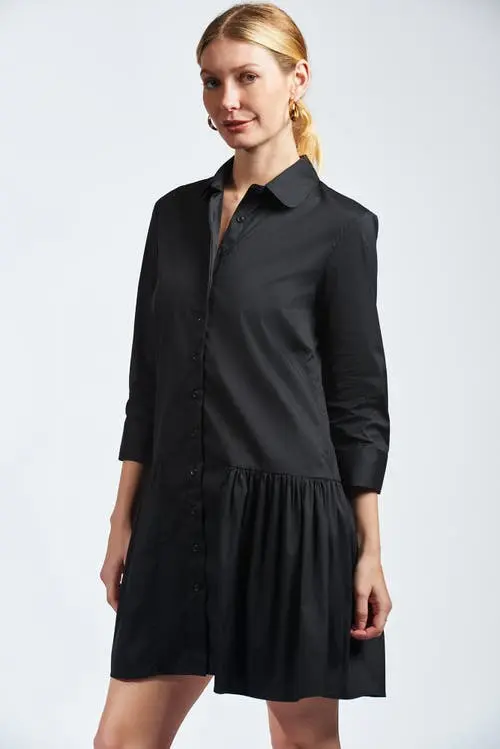 The Shirt By Rochelle Behrens The Drop Waist Shirt Dress - Black