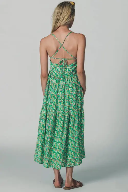 The Shirt By Rochelle Behrens Leora Midi Dress - Green/pink Multi