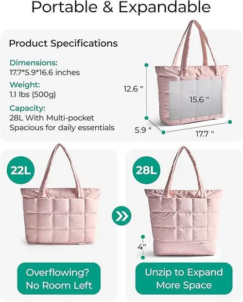 BAGSMART Bubble 22l-28l Puffer Tote