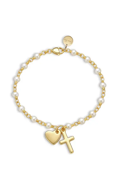 EMMA RAE Cross And Heart Charm Rosary Bracelet - White