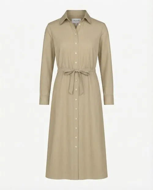 The Shirt By Rochelle Behrens Long Sleeve Drawstring Midi Shirt Dress - Khaki