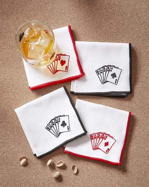 TAG Playing Cards Cocktail Napkins 100% Cotton Multi 4-pack 10x10