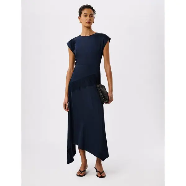 Whistles Lace Insert Asymmetric Midi Dress - Navy