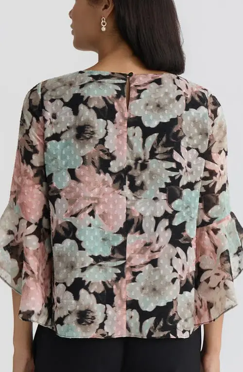 KASPER Blurred Floral Print Clip Dot Top