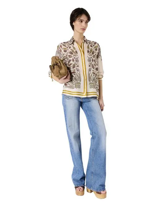 Gerard Darel Draped Paisley Button-down Blouse