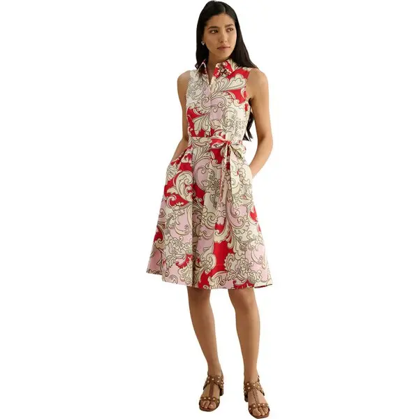HOBBS LONDON Printed Collar Shirt Dress - Redmulti