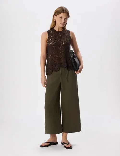 Whistles Elasticated Linen Crop Trousers