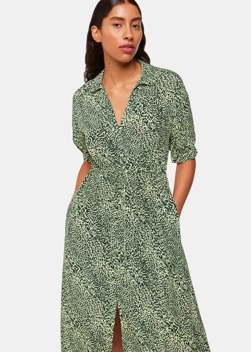 Whistles Diagonal Leopard Print Midi Dress