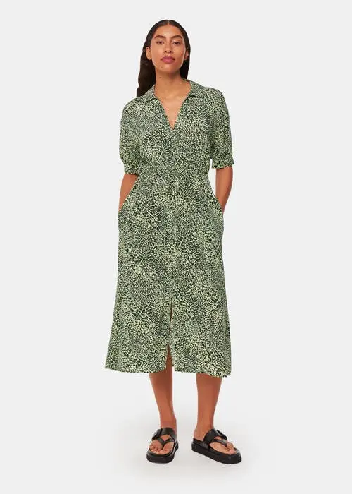Whistles Diagonal Leopard Print Midi Dress - Yellow/ Multi