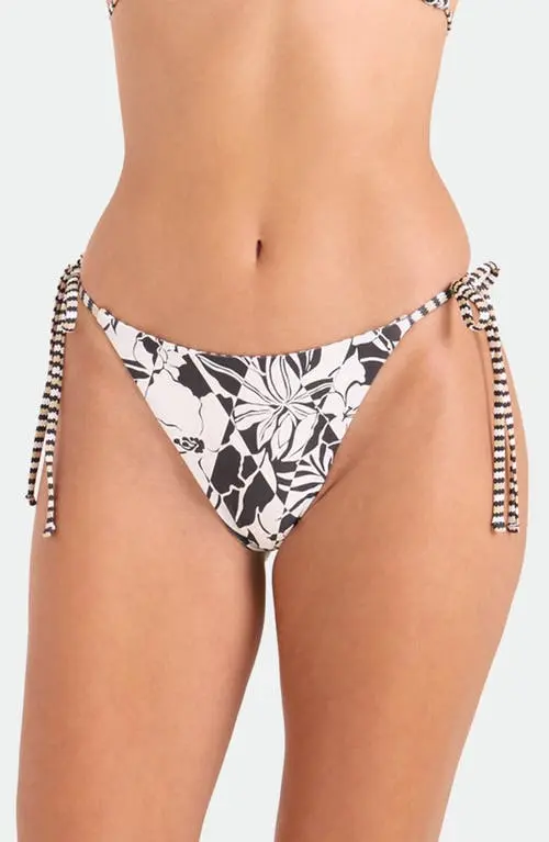 Volcom Hibiscus Diamond Side Tie Bikini Bottoms - Black Ecru