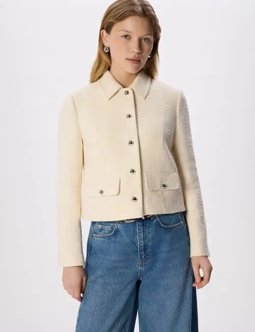 Whistles Cropped Boucle Jacket - Ivory