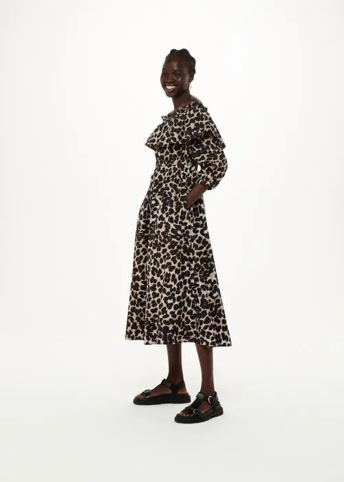 Whistles Leopard Spot Bardot Midi Dress