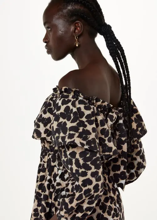 Whistles Leopard Spot Bardot Midi Dress