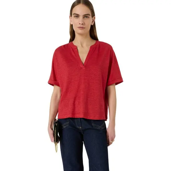 Gerard Darel Linen V-neck T-shirt - Red