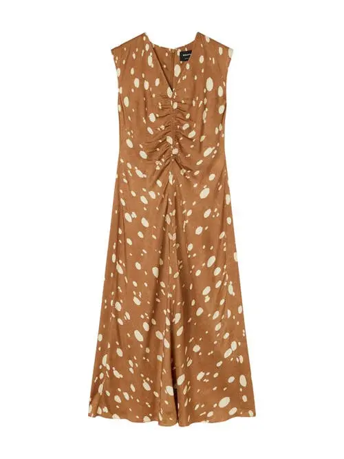 Whistles Deer Spot Viscose Midi Dress - Brown/multi