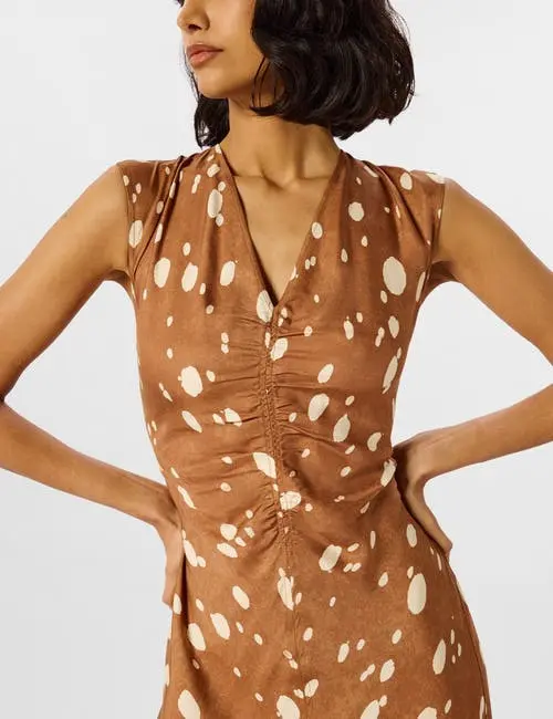 Whistles Deer Spot Viscose Midi Dress - Brown/multi