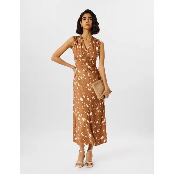Whistles Deer Spot Viscose Midi Dress - Brown/multi