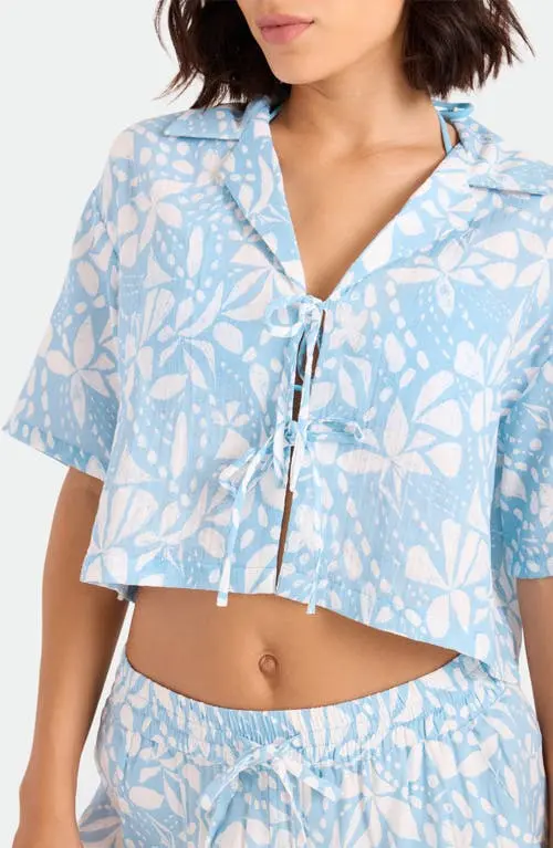 Volcom Tie Front Crop Cotton Cover-up Shirt
