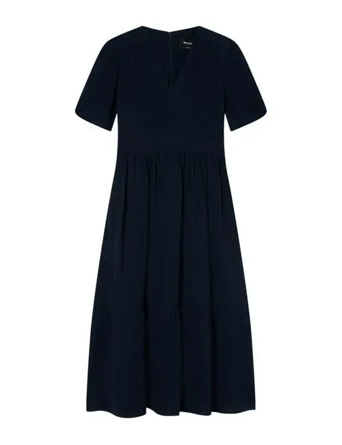 Whistles V-neck Textured Midi Dress