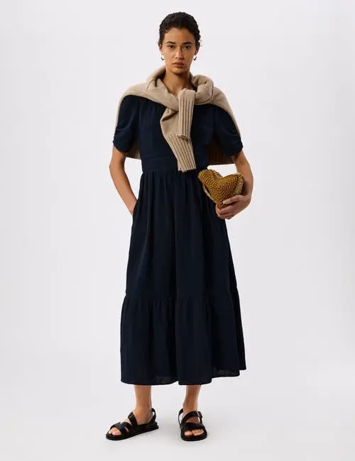 Whistles V-neck Textured Midi Dress