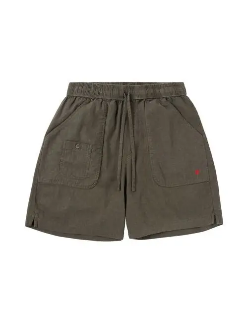 AMUNDSEN Traveller Linen Blend Shorts - Olive