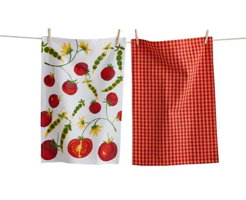 TAG Tomatoes And Peas Dishtowel S/2 Multi Cotton Everyday - Red