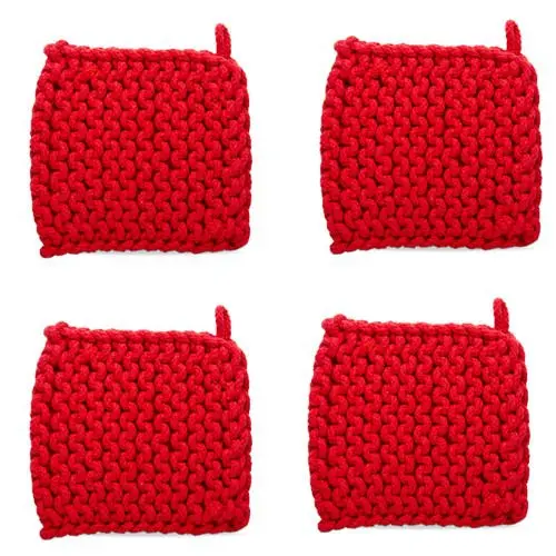 TAG Crocheted Cotton Trivet Potholder Set Of Four Heat Resistant - Red