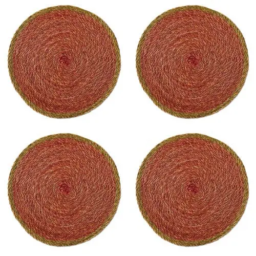TAG Overstitch Seagrass Placemat Set Of 4 -round - Red