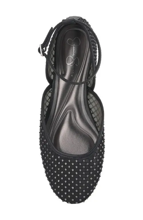 Jessica Simpson Laelli Ankle Strap Flat Embellished Mesh Ballerina