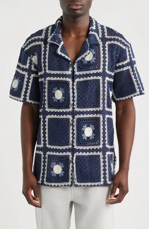 CHE Tejer Crochet Camp Shirt - Navy