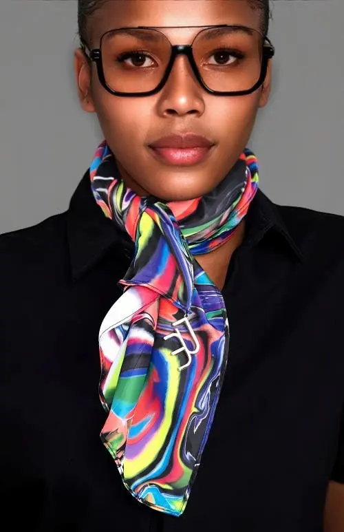 DAI MODA Ty Print Versa Scarf With Logo Hardware
